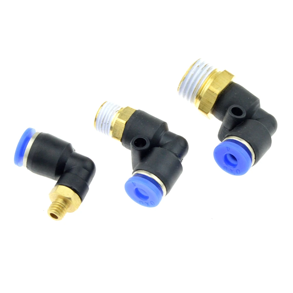 Elbow 4mm OD Hose Tube M5 1/8" 1/4" BSPT Male Thread L Shape Push in Pneumatic Connector Fitting ...