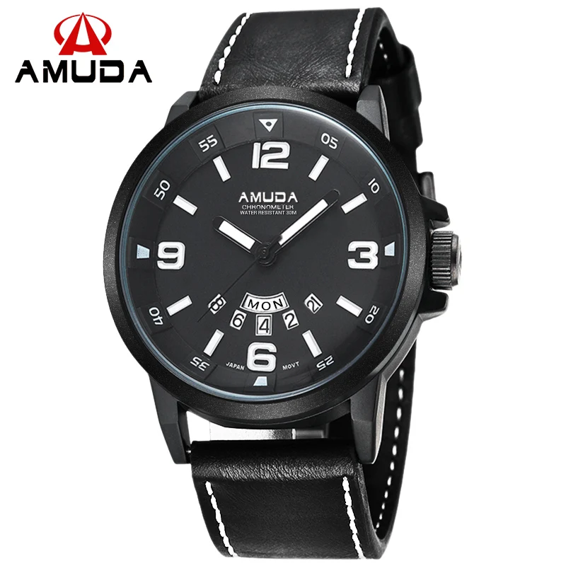 AMUDA New Man Leather Clock Luxury Brand Quartz Watches Fashion Casual ...