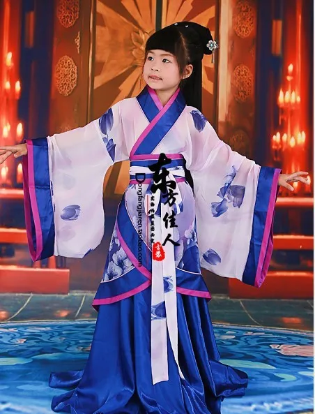 Blue White Print Hanfu Costume Traditional Hanfu Quju Children's Day ...