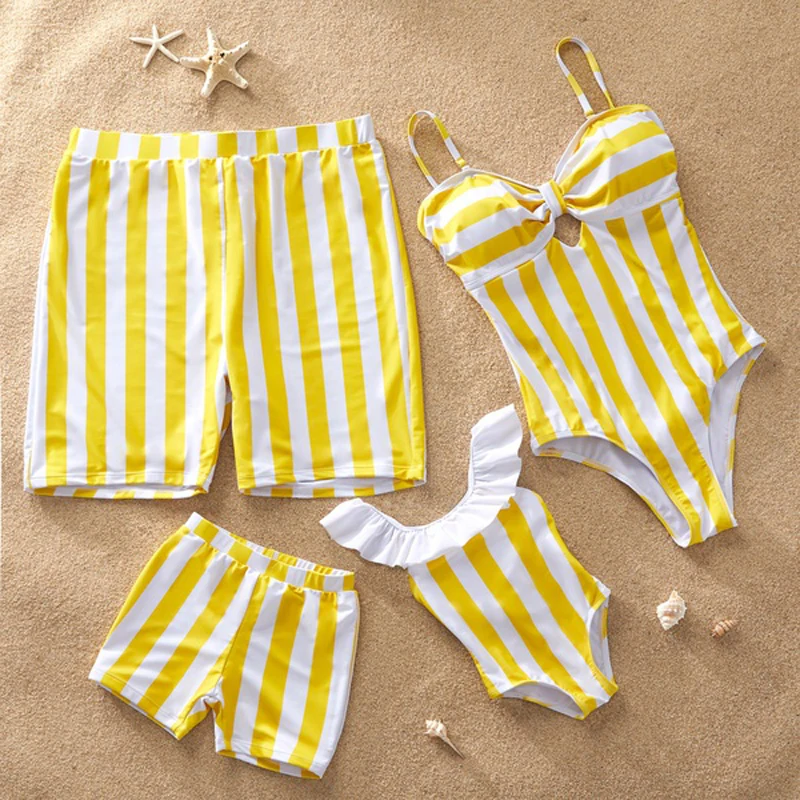 Beach Family Swimwear Striped Matching Swimsuit Mother Daughter Bikini ...