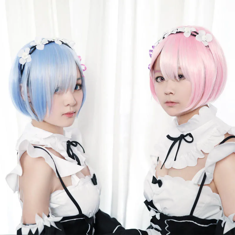 High Quality Ombre Color Wigs Re Zero Ram Rem Cosplay Wig Relife In A Different World From Zero