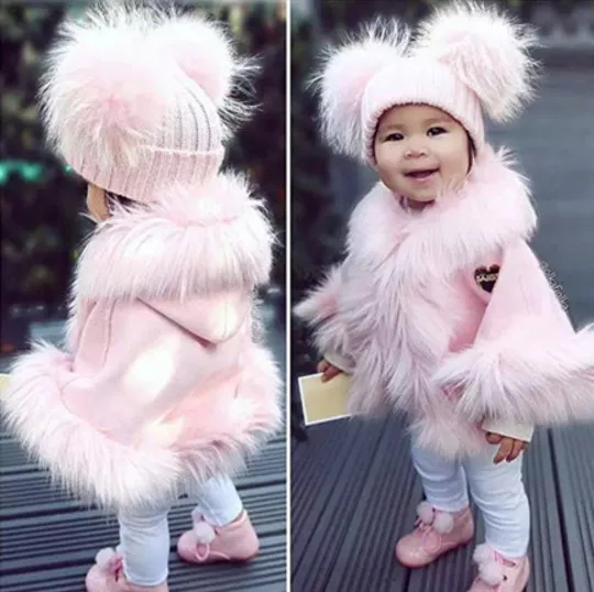Baby Girls Faux Fur Jacket Fashion Hooded Coat Toddler Girls Pink Cape Shawl Coat 2017 Winter ...