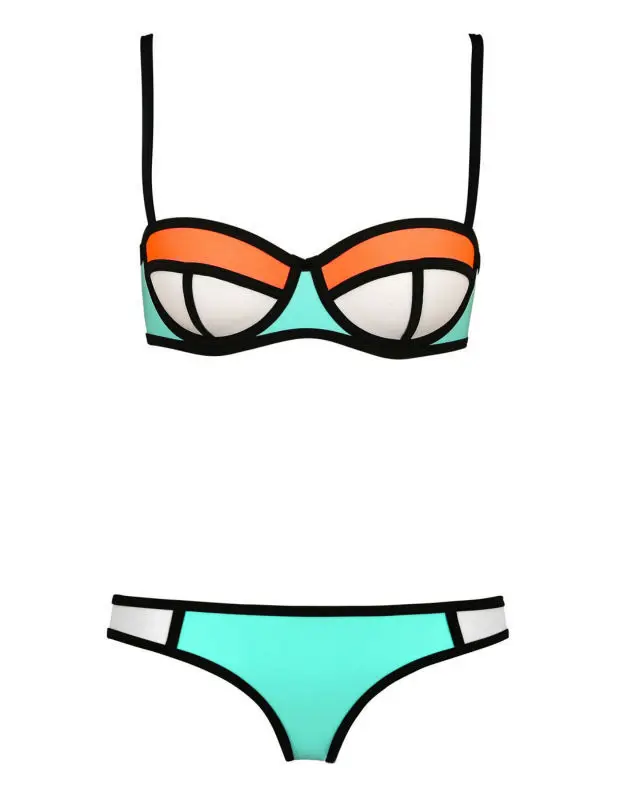2015 New Arrival Beach Sexy Bikini Set Print Color Contrast Color Euro