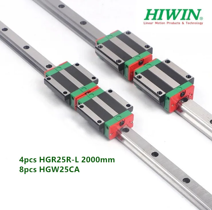 4pcs 100% Original Hiwin Linear rail HGR25R L 2000mm + 8pcs HGW25CA ...