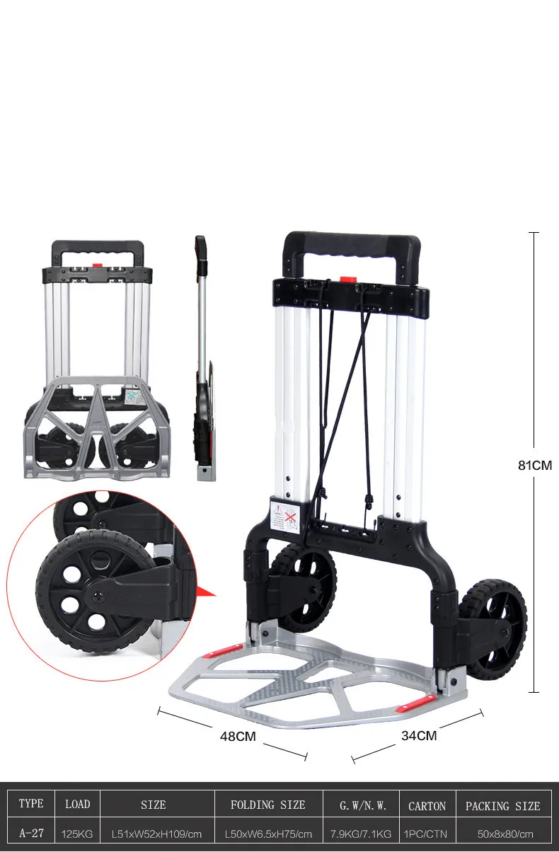 Portable Household Package Cart Folding Hand Trolley Alumiunm Alloy ...