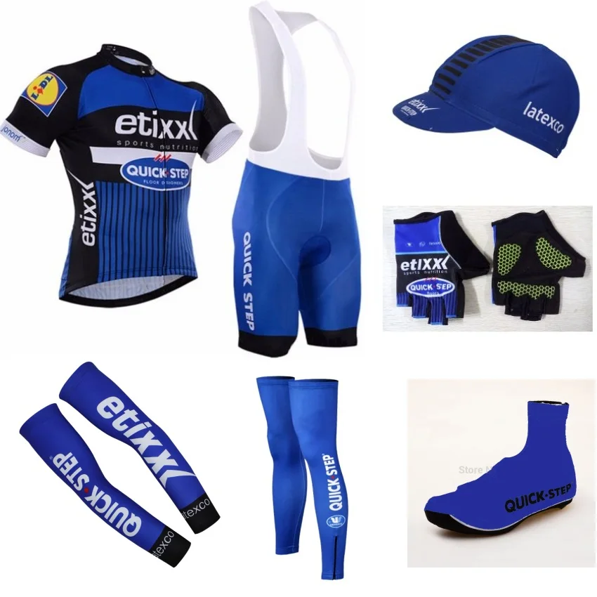 2016 team etixx quick step 7pcs blue cycling jersey set breathable ...