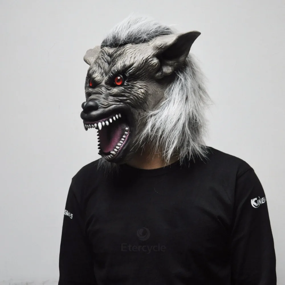 Cheap Scary Gray Wolf Head Masks Realistic Halloween Adult Latex Mask ...