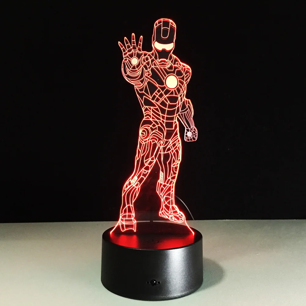 3D Night Light Lumiere Colorful Iron Man LED Optical Illusion Beside ...