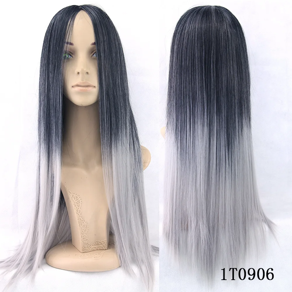 Fashion Japanese Anime Hair Wigs Black Silver Grey Synthetic Long ...