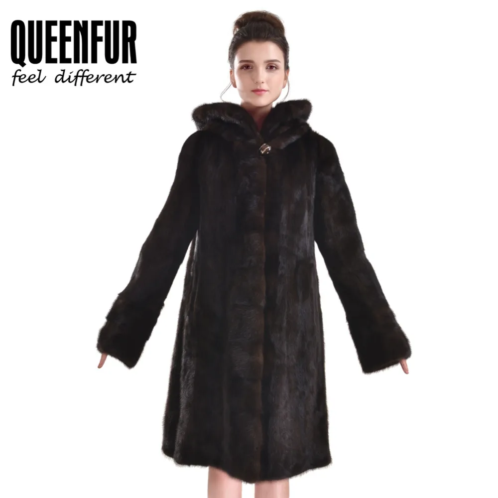High Quality Real Natural Mink Fur Coat With Hood Women Winter Long ...