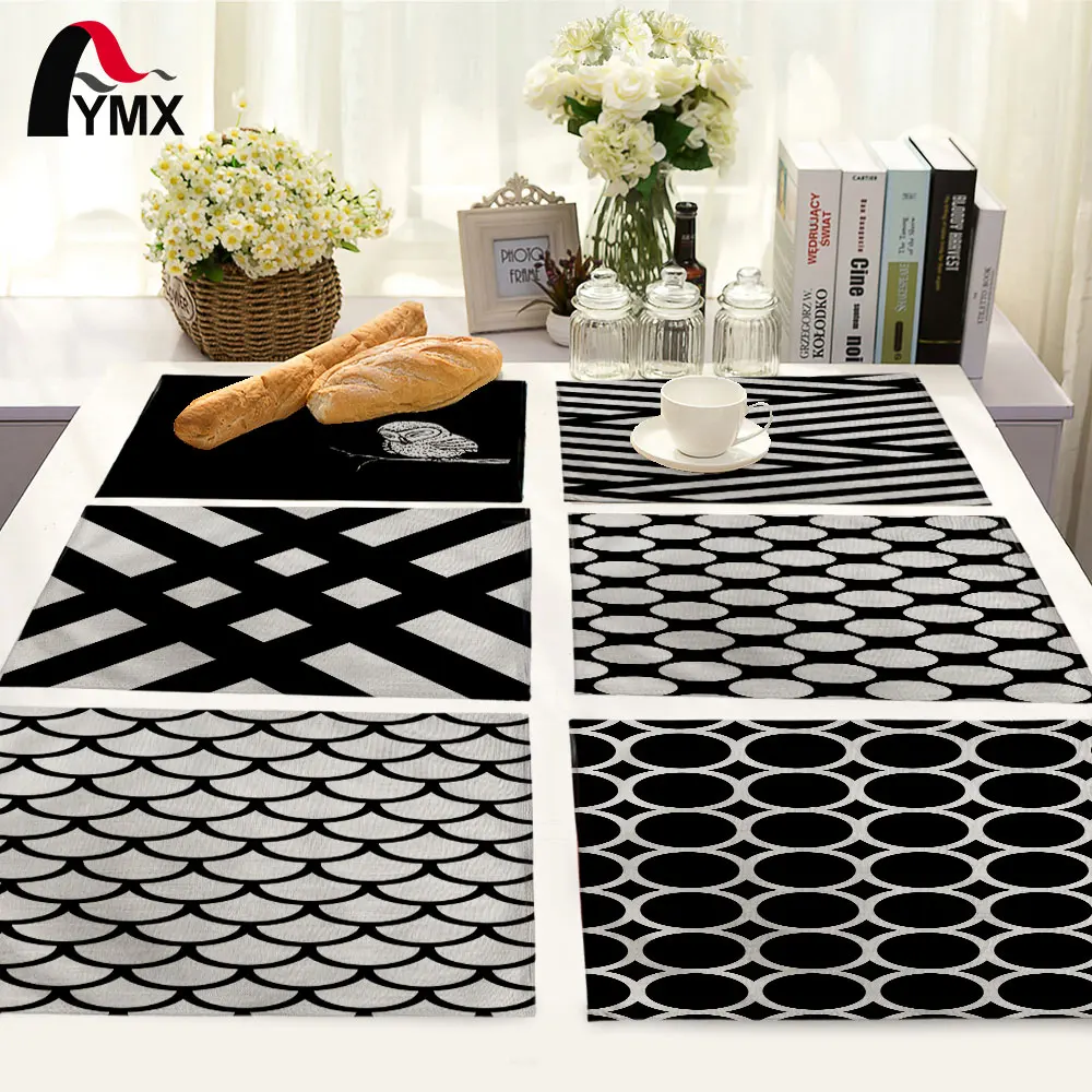 Simple Black and White Stripes Pattern Table Mat Geometry Printing ...