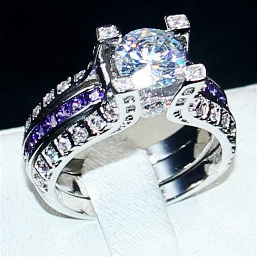 Women's Purple Princess cut 5a Zircon 925 Sterling Silver ring set 2 in ...