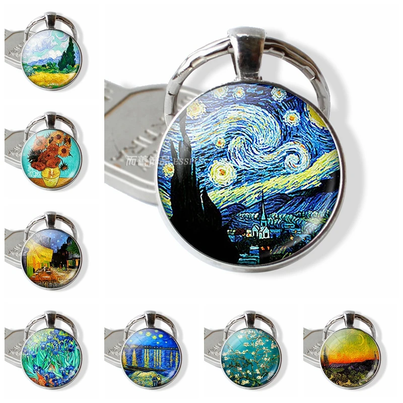 Handmade Van Gogh Starry Night Sunflower Pendant Glass Cabochon Dome ...