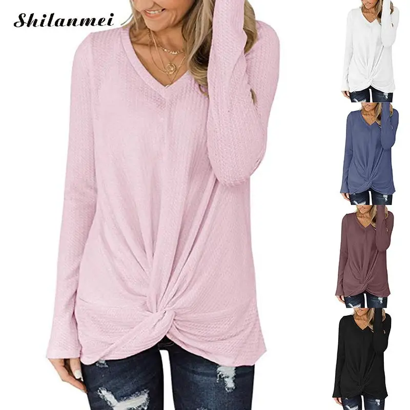 Solid Color Cotton T Shirts Women 2019 Autumn Winter Casual Loose Long