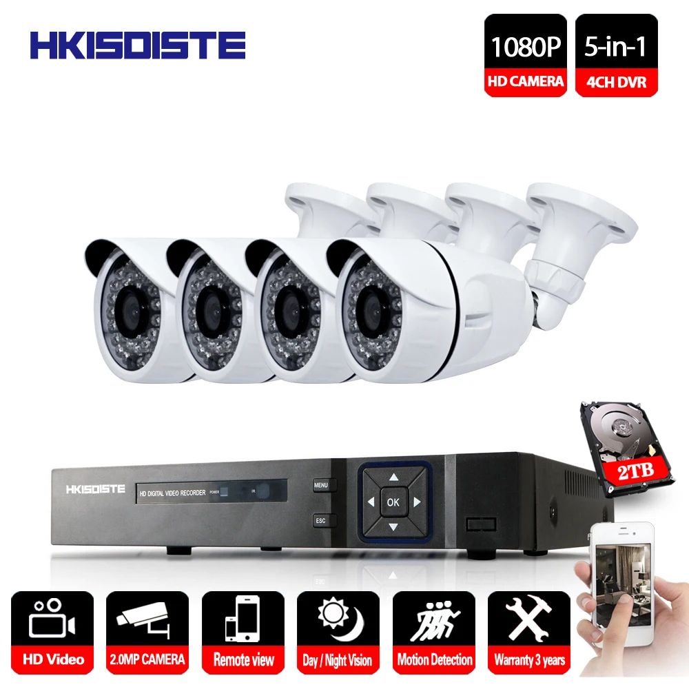 cctv surveillance kits 1080P 4CH DVR 4PCS 2.0 MP IR Outdoor Security ...