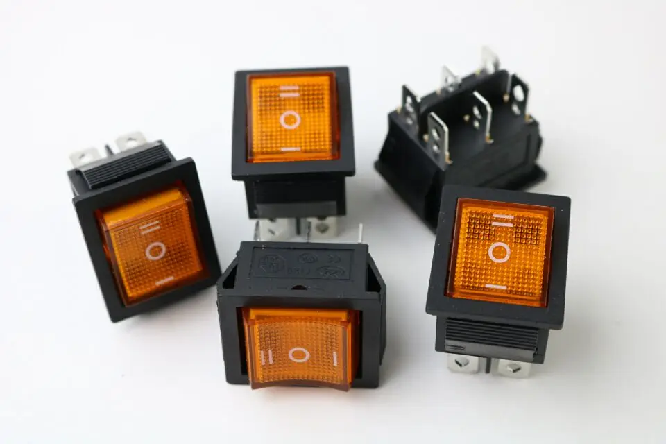 Rectangular Latching Rocker Switch 3 Position ON OFF ON 6 Pins Yellow ...