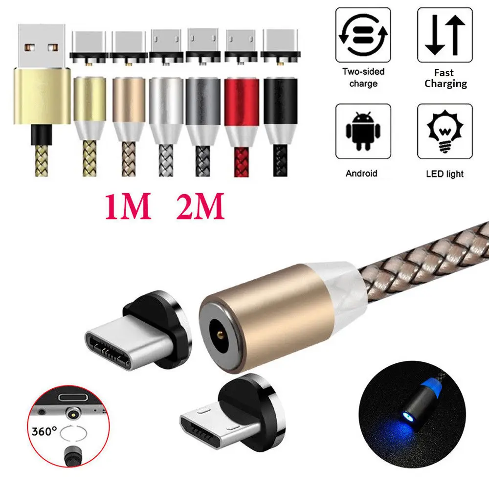 360 Degree Magnetic LED USB Charge Charging Cable For Type C/Micro ...
