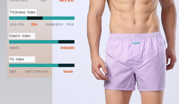 Sous-vêtement,boxer tissé à carreaux pour homme, short rayé, fil peigné ...