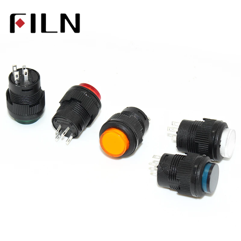 R16-503 16mm 4 pins plastic Momentary Latching 3.3VDC LED push button ...