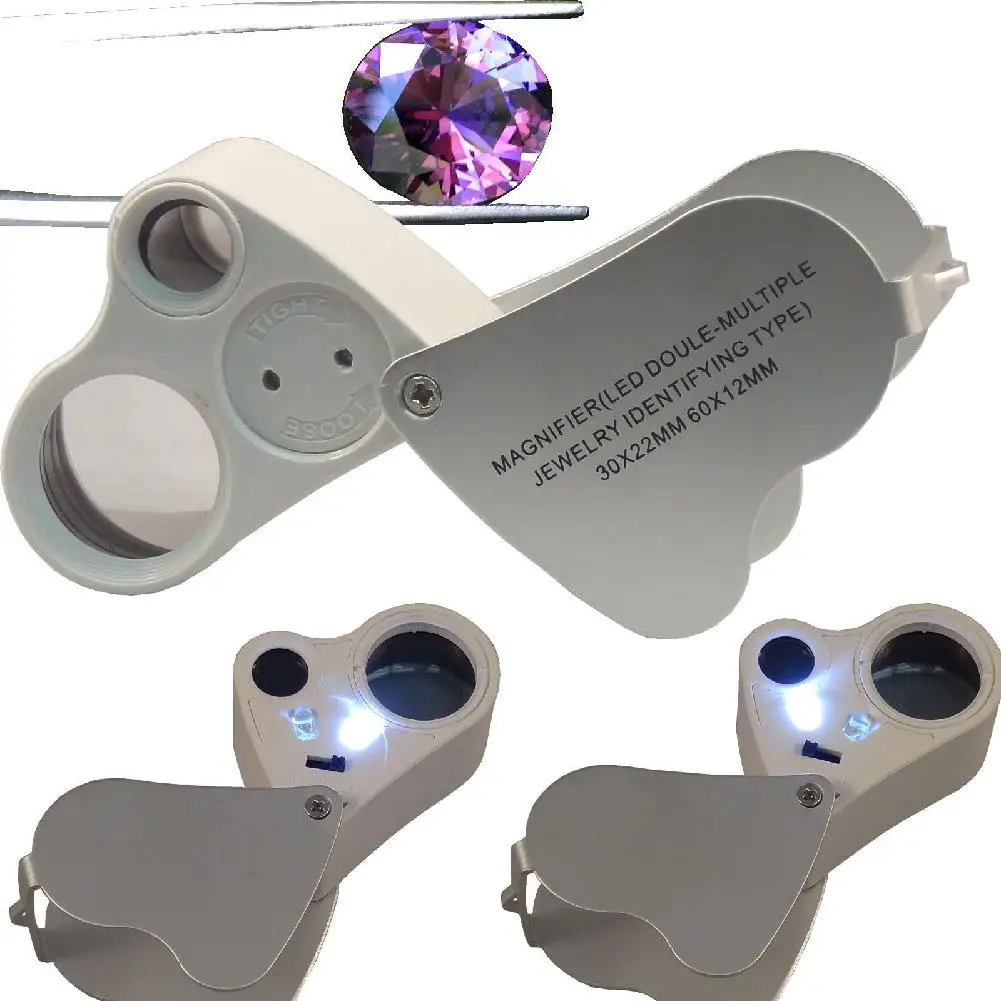 LanLan 2in1 30X 60X Loop lupa Ojo de joyero lupa lente LED 10*4*3CM ...