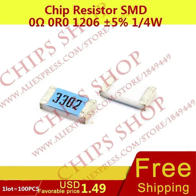 1LOT=100PCS Chip Resistor 0ohm 0R0 1206 5% 1/4W 0.25W Package1206|chip ...