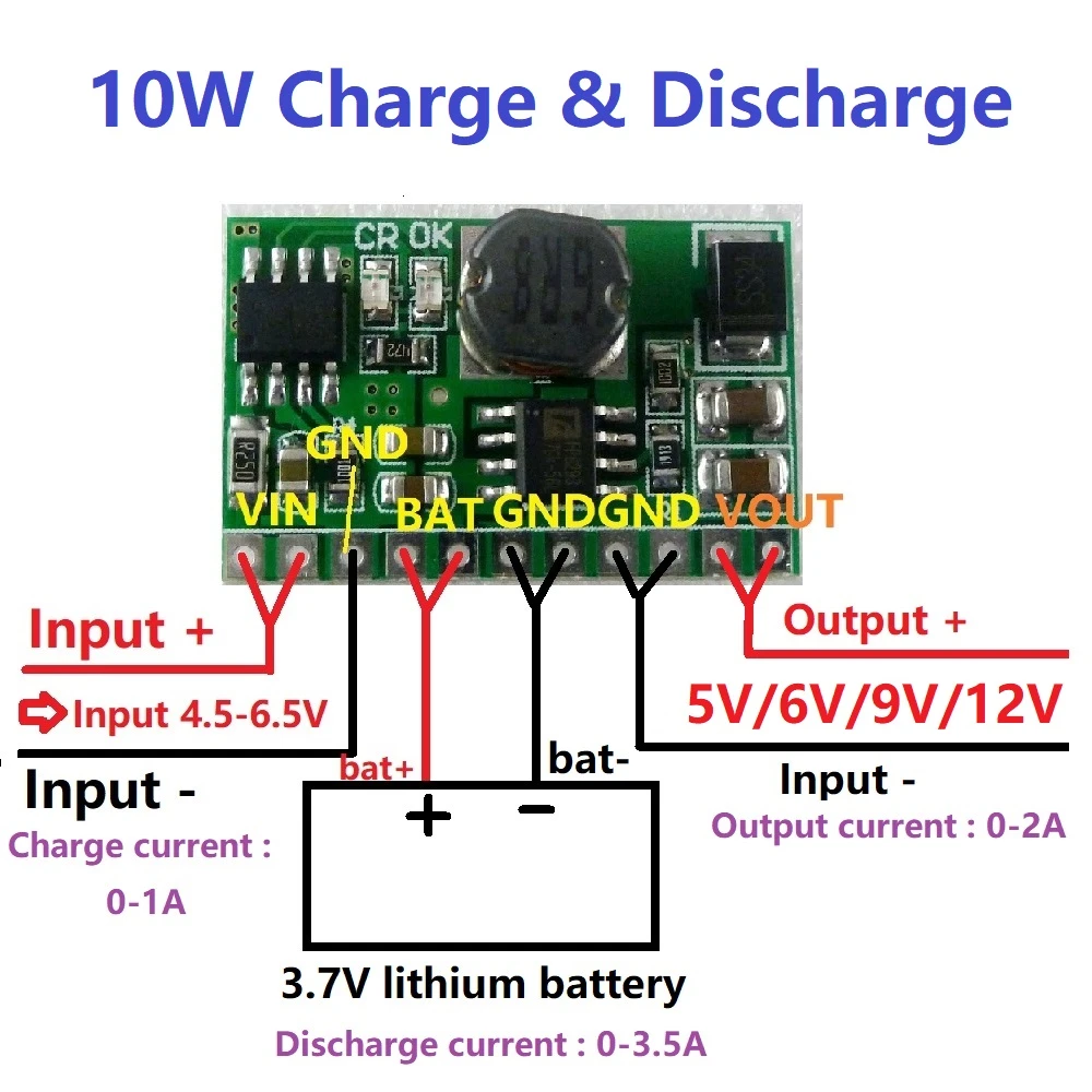 10w 3.7v 4.2v Charger & 5v 6v 9v 12v Discharger Board Dc Dc Converter Boost Step-up Module Ups ...
