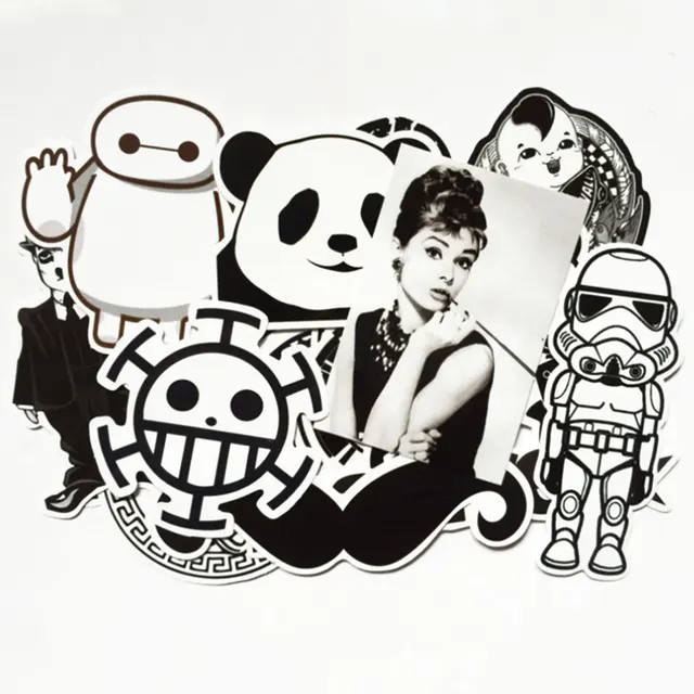 Fashion funny sticker 60PCS Pack Random Black and white Car decal Cute ...