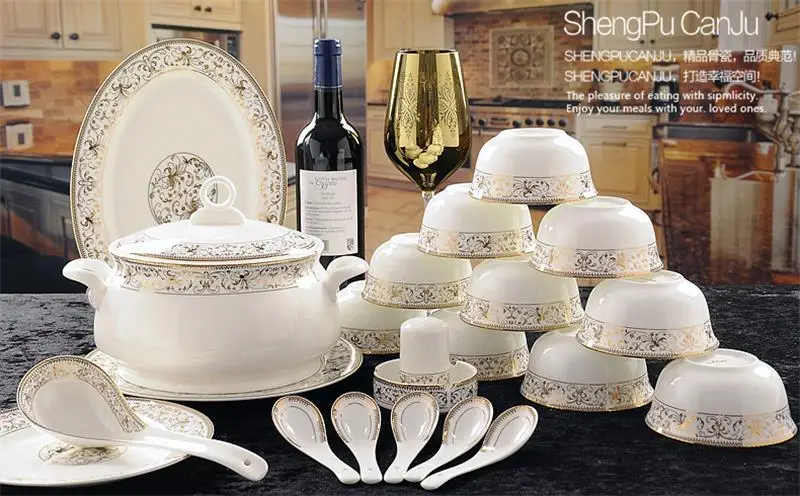 46-piece set, royal gold ware designed, fine bone china dinnerware sets ...
