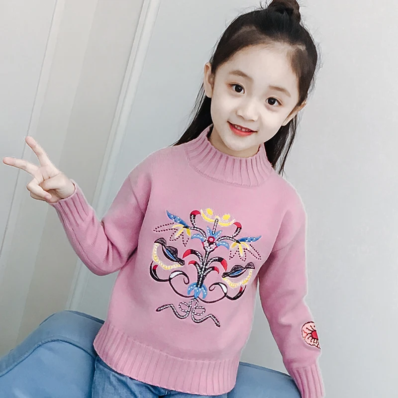 2019 Fall Winter Girls Fashion Embroidered Knitted Woolen Sweater ...