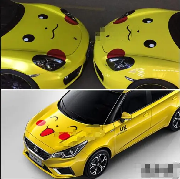 Pikachu car sticker cartoon smile face car head cover car sticker ...