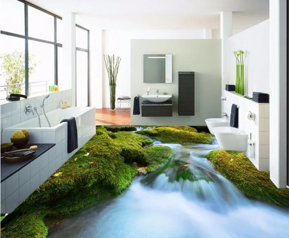 3d wallpaper pvc 3D moss river floor painting 3d floor painting ...