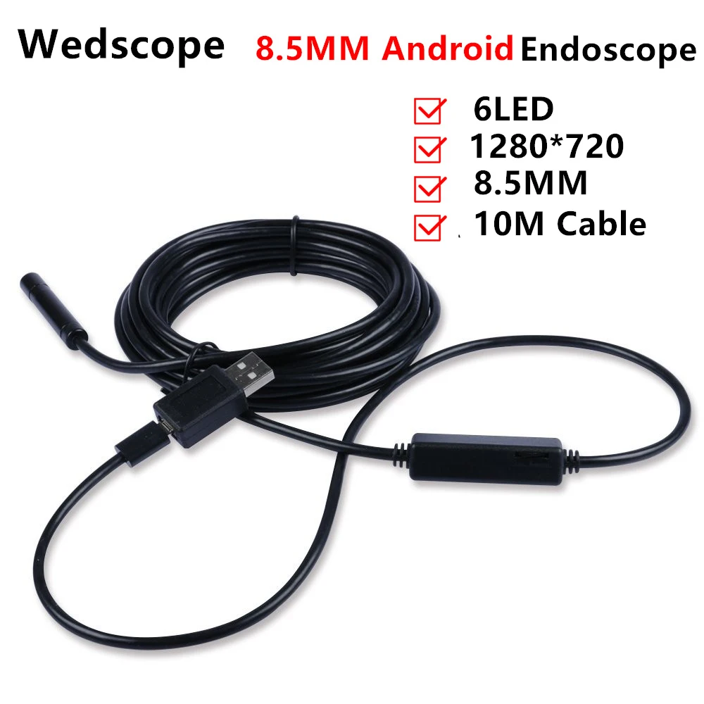 HD USB Endoscope 8.5MM 10M 2MP 6LED Lens IPX67 Inspection Borescope ...
