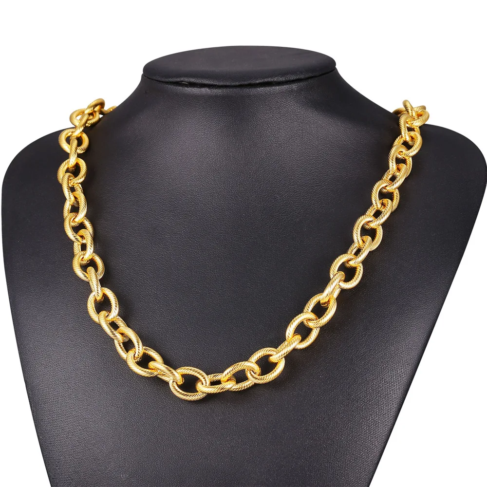 Men Big Rolo Chain Necklace Stainless Steel Chains Punk Style Gold ...