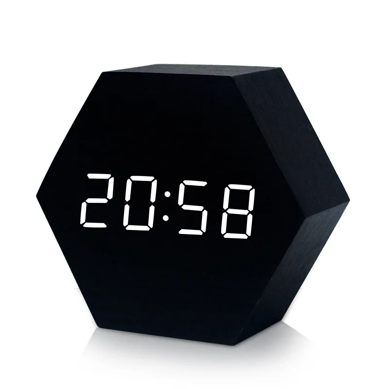 Hexagon Acoustic Control Sensing LED display clock bedroon lominous ...