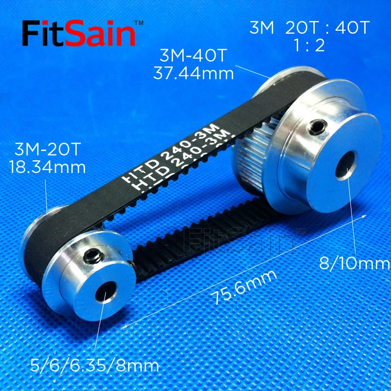Fitsain-3m 20t:40t 1:2 Pulley Synchronous Wheel Deceleration Timing Belt Bandwidth 10 Holes 5/6 ...