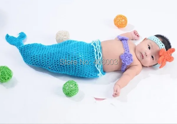 Conjunto de disfraz de ganchillo para recién nacido, Tiara con conchas de cola de sirena, trajes ...