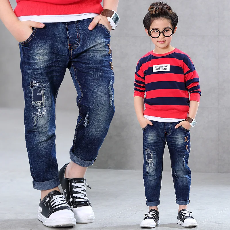 Blue Boys Jeans Patchwork Full Length Denim Pants Boys Trousers 2018 ...