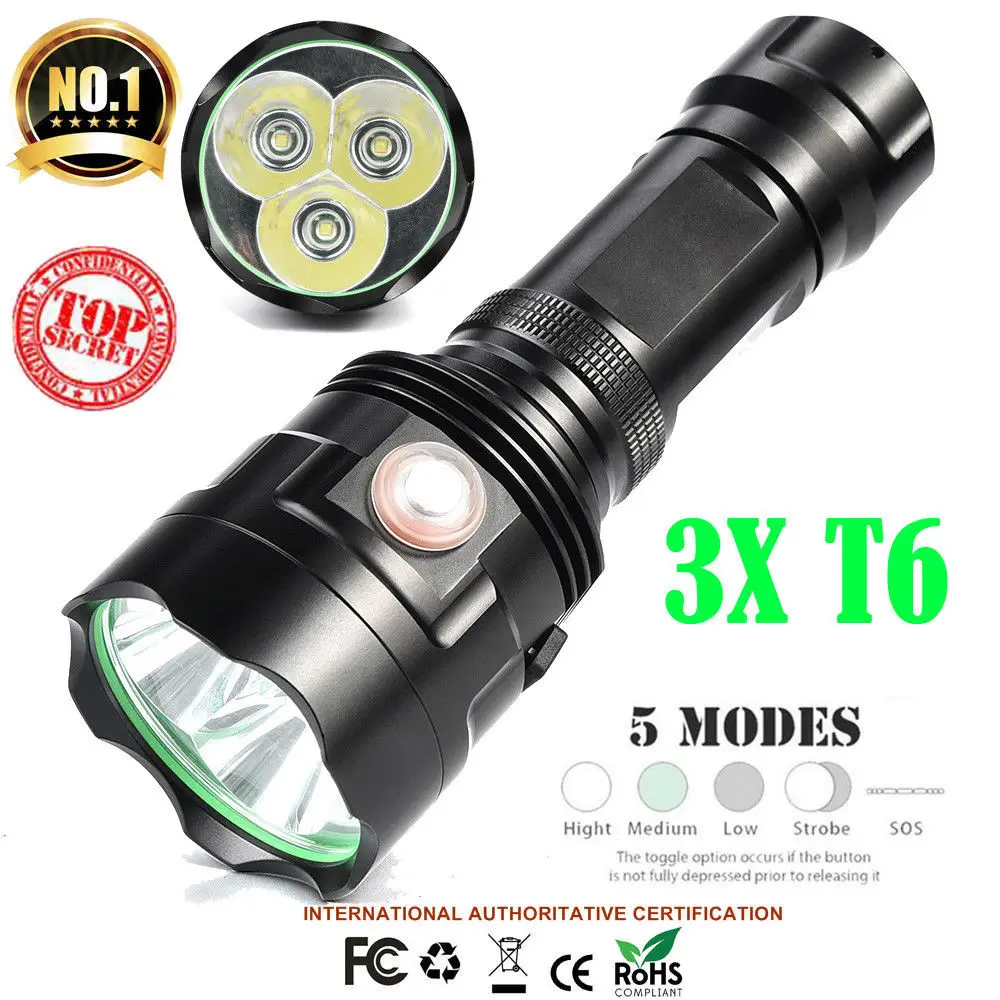 New 3800LM 3X XML T6 LED Tactical Flashlight USB Shadowhawk Military ...