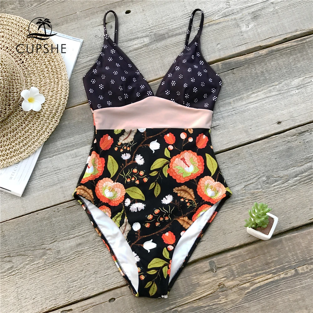 Cupshe Floral Print Crisscross One Piece Swimsuit Women Lace Up