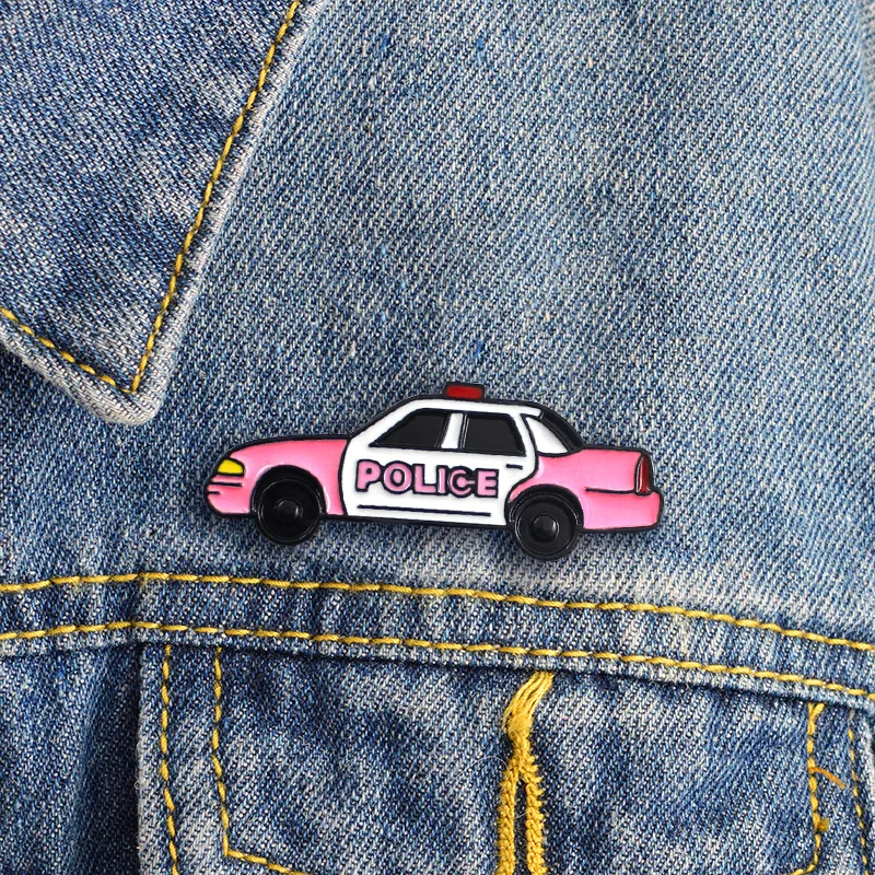 Pink Police Car Enamel Pin Cute Vintage Car Badge Brooch Lapel Pin ...