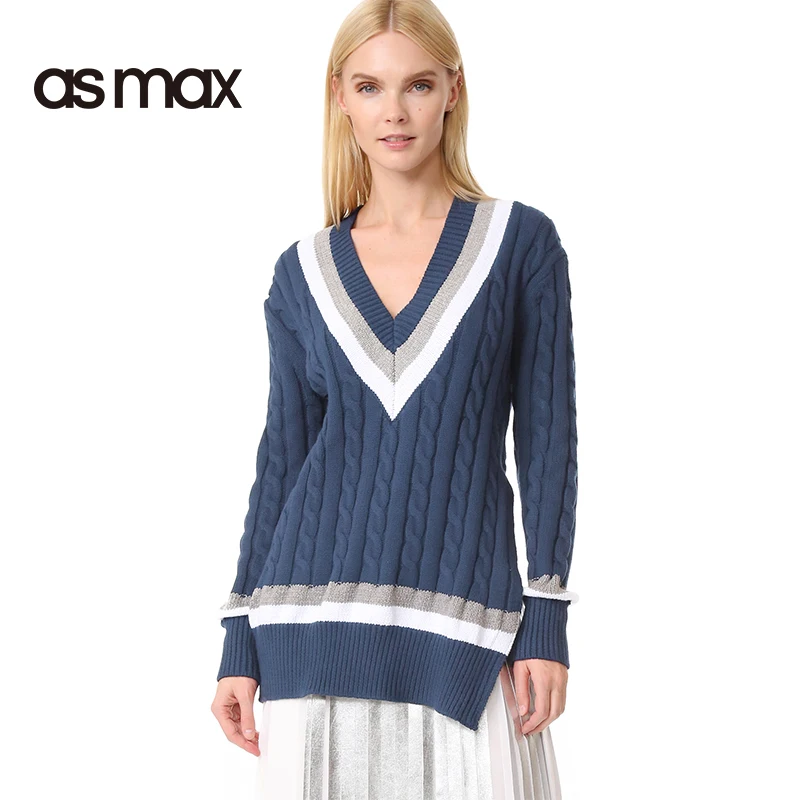 Asmax 2017 Azul Marino Moda Suéter Mujeres de Breif Patchwork Dulce ...