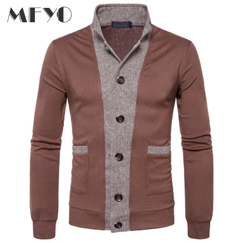 2017 Men Autumn Cardigan Patchwork Button Sweaters Men Casual Pocket ...