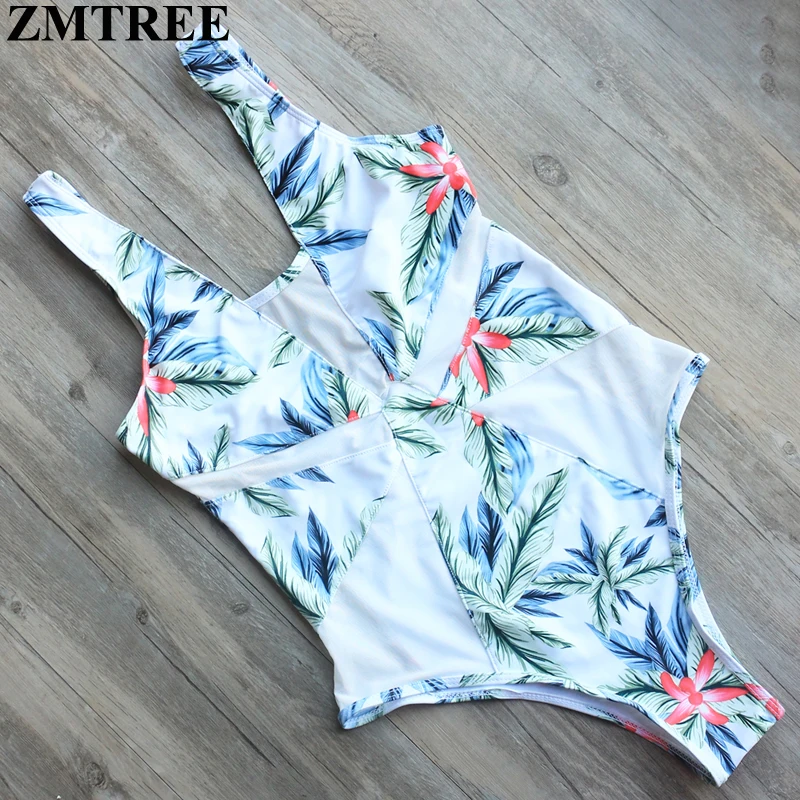 Zmtree Mesh Swimwear For Women One Piece Swimsuit Floral Printed