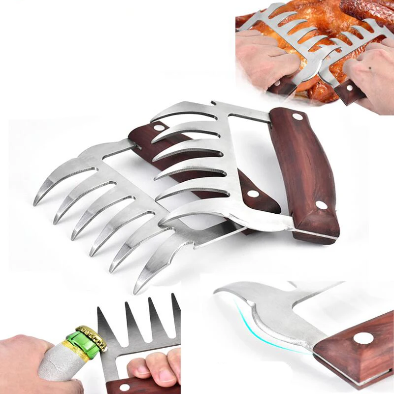 2 Pcs Multi-function Tearing Meat Device Wood Handle Bear Claws Meat ...
