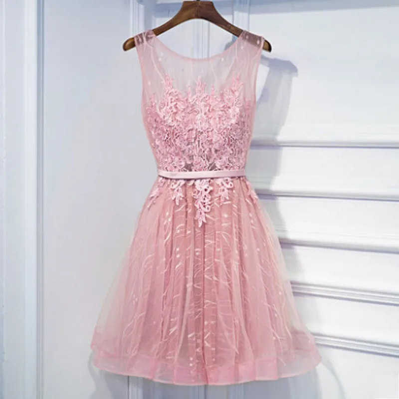Pink Cocktail Dresses 2017 Knee Length Party Dress Summer Beaded Ruffles A Line Cocktail Jurk
