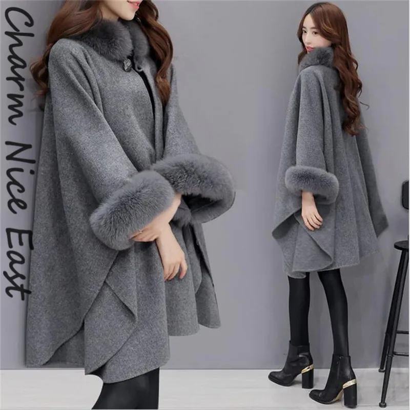 2018winter Fashion Ponchos and Capes Overcoat Women Flare Sleeve Faux ...
