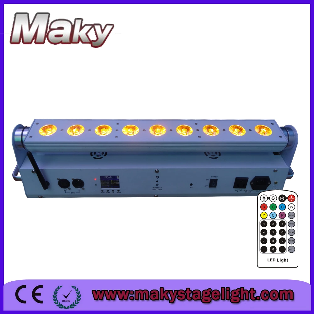 RGBWA+UV Battery powered dmx led bar light 6/lots 9x18w disco stage ...