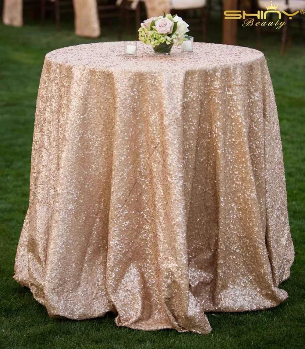 48Inch Round SEQUIN Tablecloth In Champagne Sequin Overlays Glitz Table 