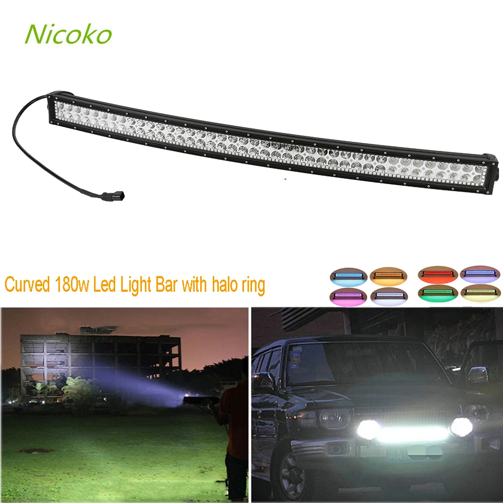180w 32"Curved Led Offroad work light bar with RGB Halo ring remote ...