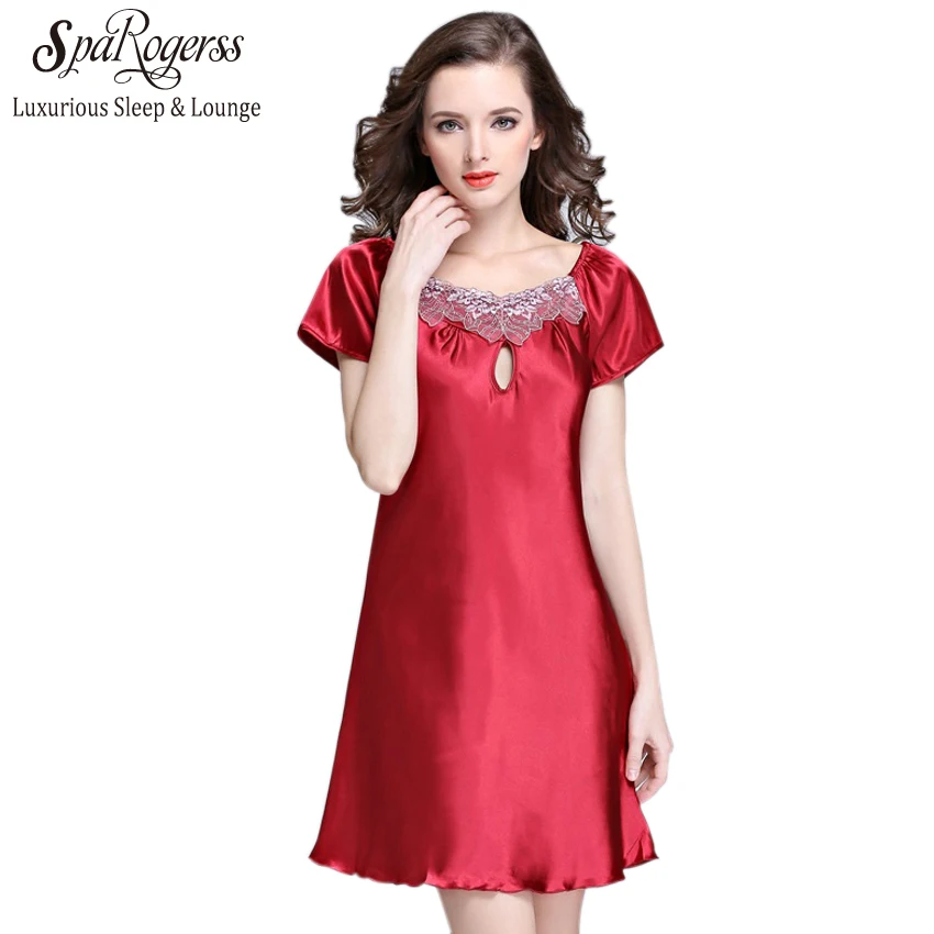 Sparogerss Silky Women Nightgowns Summer Faux Silk Ladies Sleep Lounge